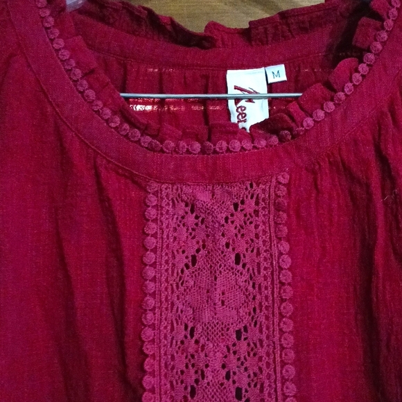Keer qiaowa | Tops | Red Long Sleeve Peasant Top | Poshmark